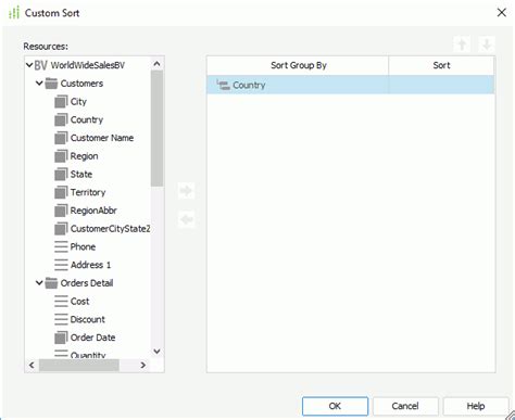 Custom Sort Dialog Box Logi Analytics