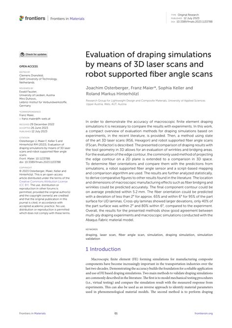 Pdf Evaluation Of Draping Simulations By Means Of 3d Laser Scans And Robot Supported Fiber