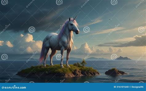 Unicorn Alien Standing On Island Stock Illustration Illustration Of House Looking