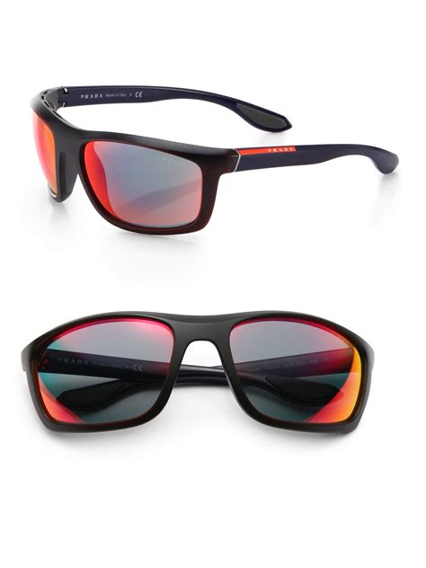 Lyst Prada Irregular Wrap Sunglasses In Red For Men