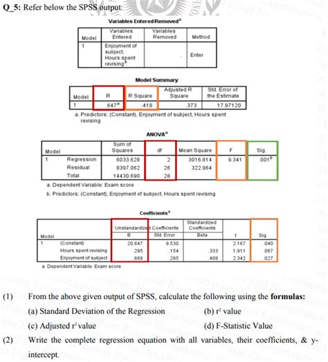 solved q 5 refer below the spss output variables entered