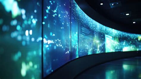 Big Data Being Visualized On A Curved Screen In A Futuristic Control