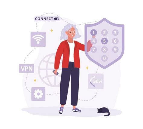 Premium Vector Vpn Connection Elderly Woman Using Virtual Private Network Password Security