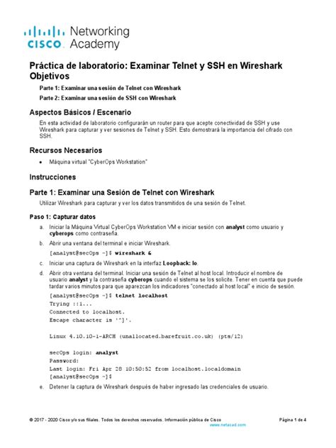 21 2 12 Lab Examining Telnet And Ssh In Wireshark Descargar Gratis