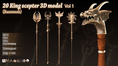 3d Model 20 King Scepter 3d Model Basemesh Vr Ar Low Poly Cgtrader