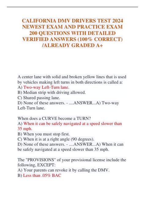 California Dmv Drivers Test 2024 Newest Exam And Practice Exam 200