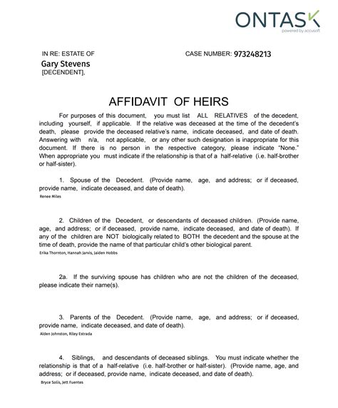 affidavit of inheritance sample