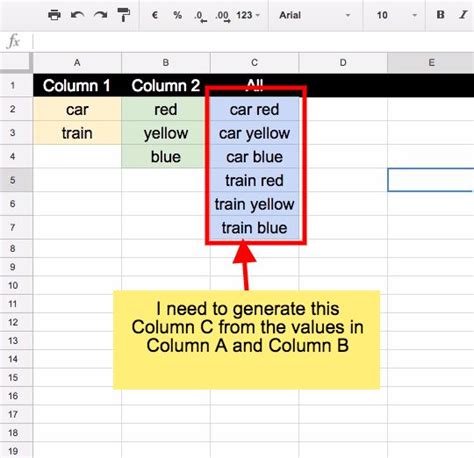 Google Sheets Generate All Possible Combinations For Columns Cross