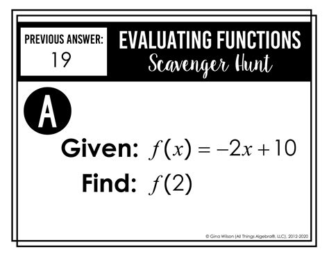 Evaluating Functions Scavenger Hunt All Things Algebra®