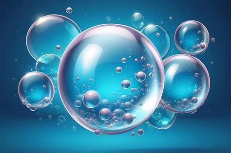 Molecules Inside Bubbles On Blue Background Collagen Serum Bubble Cosmetic Premium Ai