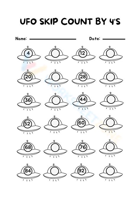 Skip Count By 4s Ufo Printable Math Worksheet Worksheet