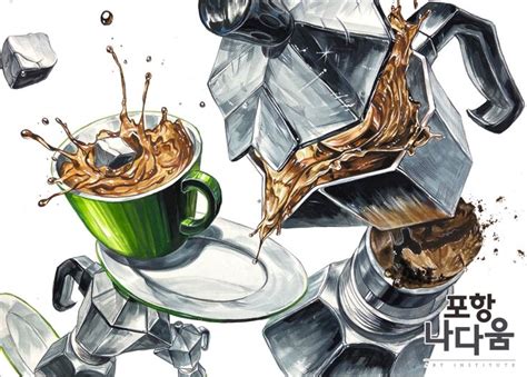 모카포트 기초디자인 학생시험작 Dibujos A Mano Alzada Manos Dibujo Café