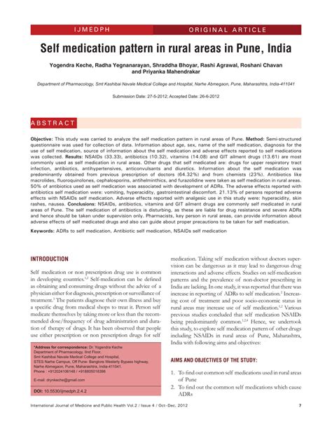 Pdf Self Medication Pattern In Rural Areas In Pune India