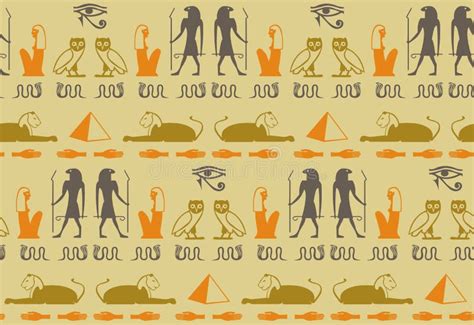 Folk Egyptian Hieroglyphics Script Elements Seamless Ornament Stock Vector Illustration Of