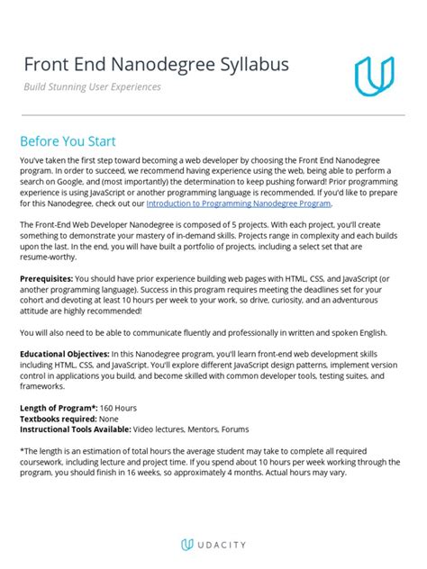 Front End Nanodegree Syllabus Pdf Ajax Programming Object Oriented Programming