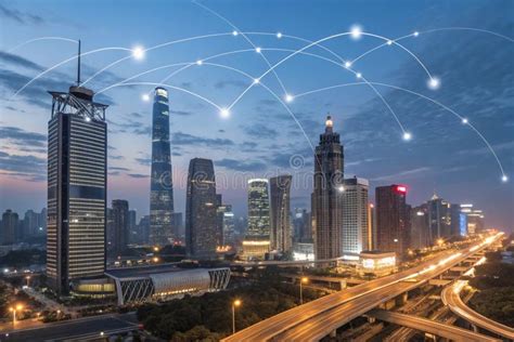 Cityscape With Wireless Network Connection Concept Stock Illustration