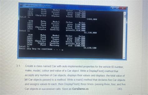 Solved 1 Create A Class Named Car With Auto Implemented