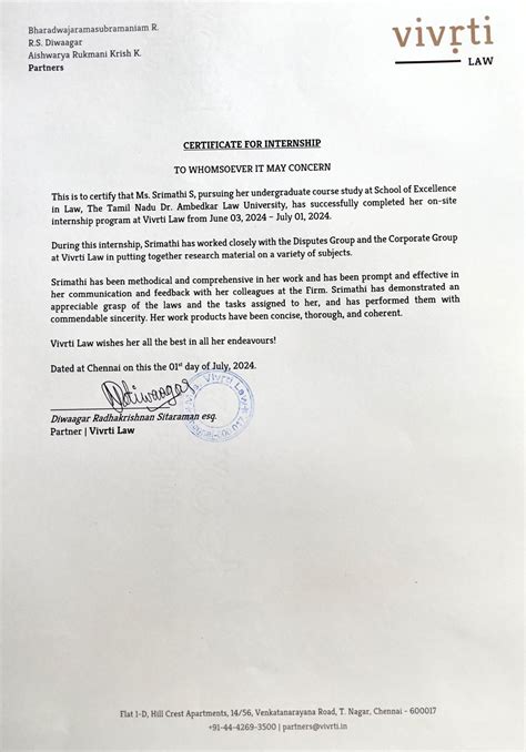 Srimathi S On Linkedin Internship Legalintern Careergrowth Professionaldevelopment Gratitude