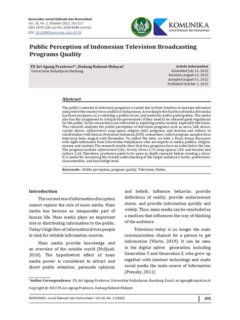 Public Perception Of Indonesian Television Broadca Pdf Mass Media Perception