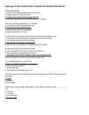 Sociology Of Urban Existence Part Spatial Considerations Test Review Docx Sociology Of Urban