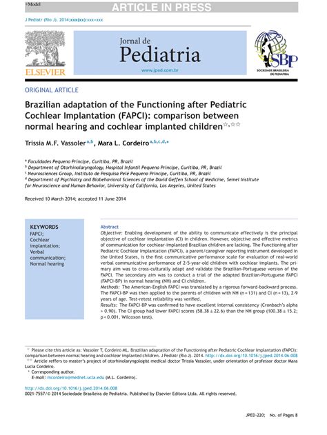 Pdf Brazilian Adaptation Of The Functioning After Pediatric Cochlear
