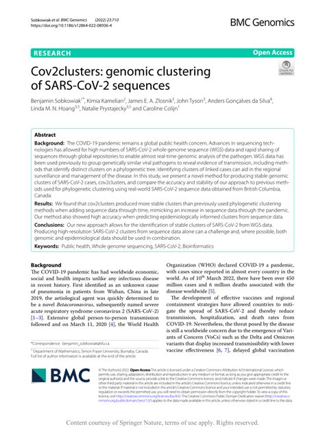 Pdf Cov2clusters Genomic Clustering Of Sars Cov 2 Sequences