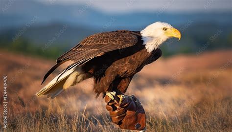Striking Bald Eagle Perched Majestically On A Worn Leather Glove