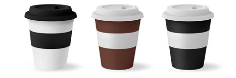 흰색 배경에 분리 된 검은 색 뚜껑과 뜨거운 커피 모형을위한 비즈니스 종이 컵 흰색 빈 큰 중간 및 작은 테이크 아웃 종이