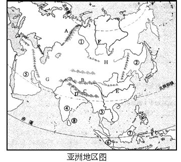 读亚洲地区图 写出序号代表的地理事物 ① 洋 ② 山地 ③ 山 ④ 半岛 ⑤ 洋 ⑥ 海青夏教育精英家教网