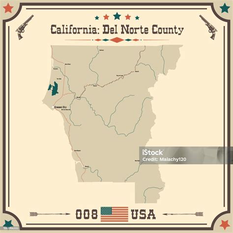 Large And Accurate Map Of Del Norte County California Usa With Vintage