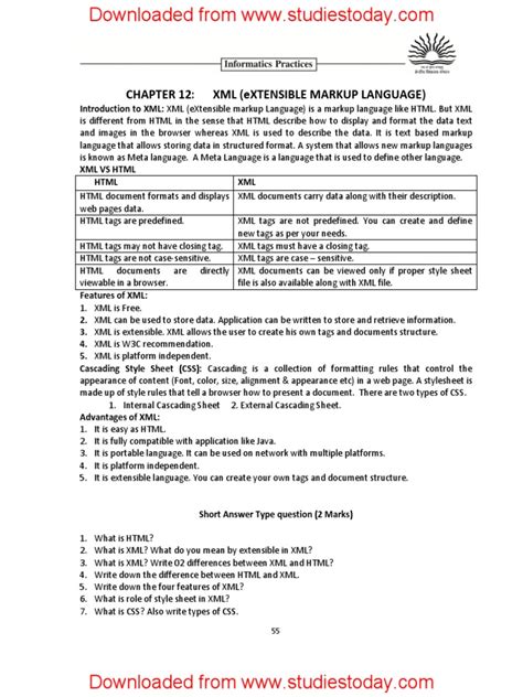 Cbse Class 12 Informatics Practices Computer Xml Extensible Markup