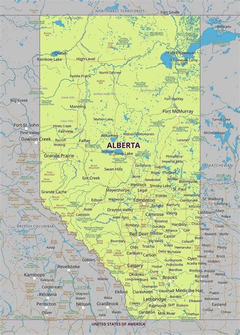 Map Of Alberta Canada Showing Its Geographical Boundaries And Major