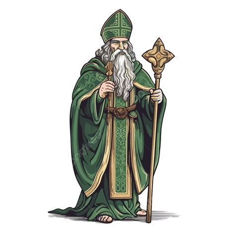 성 패트릭 스티커 클립 아트 세인트 패트릭의 날 만화에 대 한 토끼풀과 녹색 망토 벡터 일러스트 레이 션을 들고 아일랜드 오래 된 신부 상표 클립 아트 Png