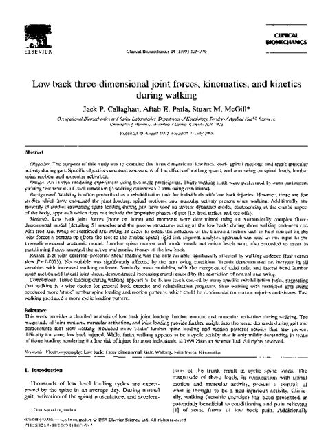 Pdf Low Back Three Dimensional Joint Forces Kinematics And Kinetics During Walking