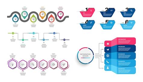 아이콘으로 단계 비즈니스 데이터 시각화 타임 라인 프로세스 Infographic 템플릿 디자인의 집합 프리미엄 벡터