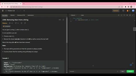 2390 Removing Stars From A String Leetcode With Python Youtube