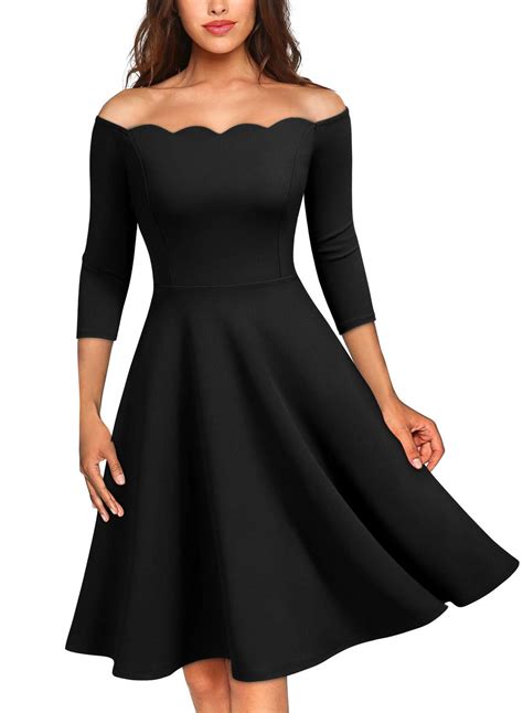 Missmay Womens Vintage Cocktail Party Half Sleeve Boat Neck Swing Dress