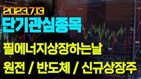 2023 07 13 내일 관심종목 두산에너빌리티한전기술한미반도체필에너지기가비스마이크로투나노이수스페셜티케미컬