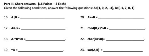 Solved Part III Short Answers Points Each Given Chegg Com