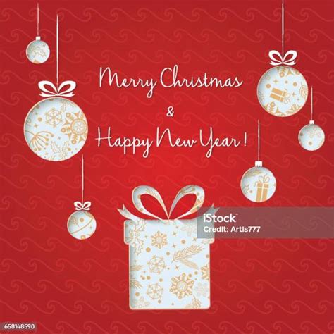 추상 녹색 크리스마스 공과 선물은 빨간 배경에 종이에서 잘라 해피 홀리데이 새해 엽서 0명에 대한 스톡 벡터 아트 및 기타 이미지 Istock