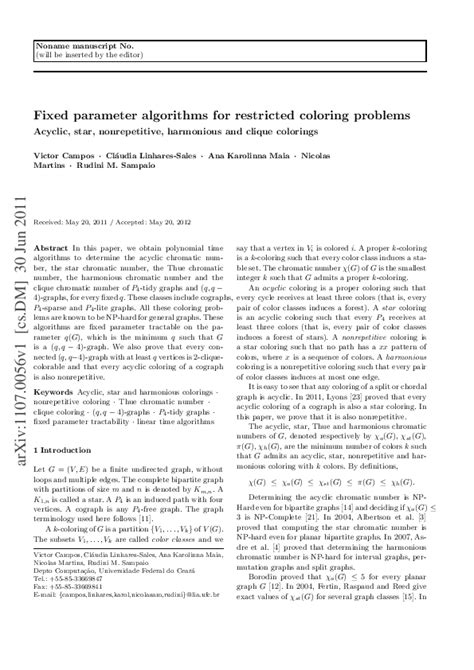 pdf fixed parameter algorithms for restricted coloring problems