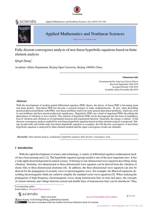 Pdf Fully Discrete Convergence Analysis Of Non Linear Hyperbolic Equations Based On Finite