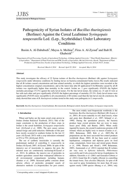 Pdf Pathogenicity Of Syrian Isolates Of Bacillus Thuringiensis