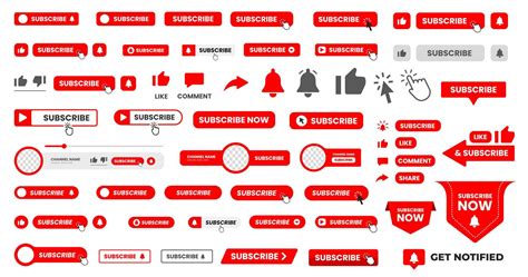 Set Of Big Mega Collection Subscribe Button With Hand Click Icon Subscribe Bell Button And