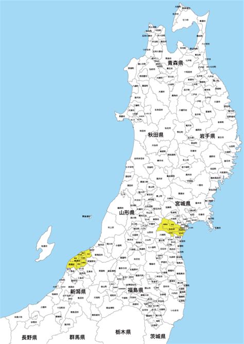 東北＋新潟県 白地図 市区町村別オブジェクト｜地図素材を販売 今八商店