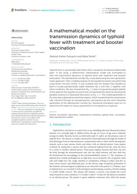 Pdf A Mathematical Model On The Transmission Dynamics Of Typhoid Fever With Treatment And