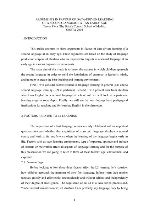 Pdf Arguments In Favour Of Data Driven Learning Of A Second Language
