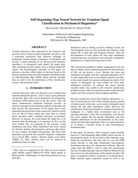 Pdf Self Organizing Map Neural Network For Transient Signal