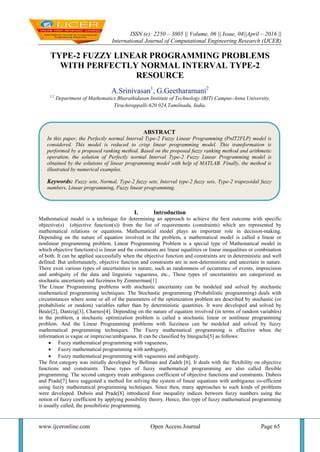 TYPE 2 FUZZY LINEAR PROGRAMMING PROBLEMS WITH PERFECTLY NORMAL INTERVAL
