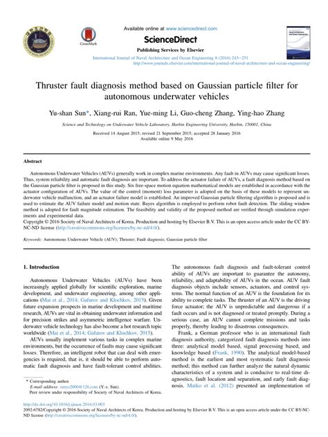 Pdf Thruster Fault Diagnosis Method Based On Gaussian Particle Filter For Autonomous